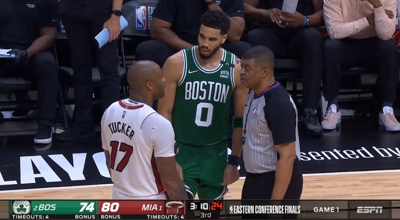 PJ Tucker elbowed Jayson Tatum in the stomach in Game 1